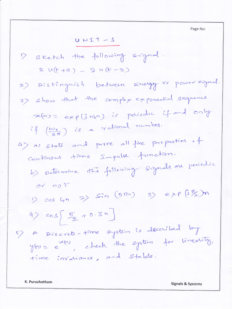 Signals & Systems Overview by K. Purushotham | PDF