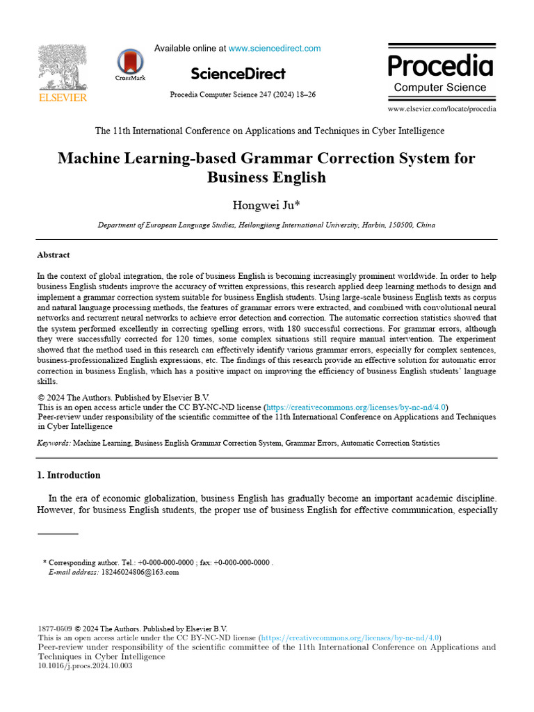 Machine Learning-Based Grammar Correction System | PDF | Deep Learning ...