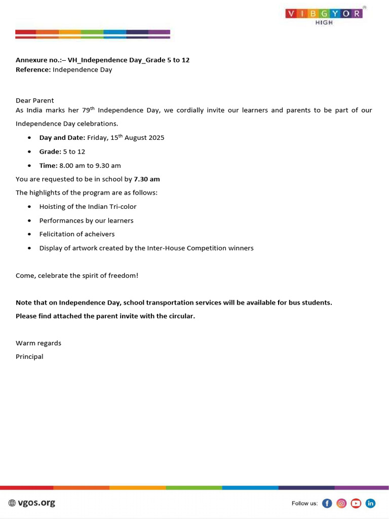 Annexure A 3 VH Independence Day | PDF