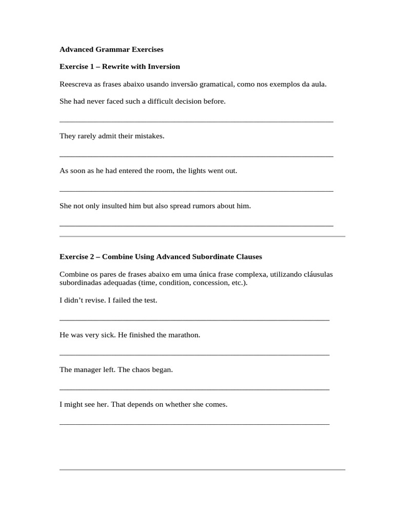 Advanced Grammar Exercises | PDF | Language Mechanics | Syntax
