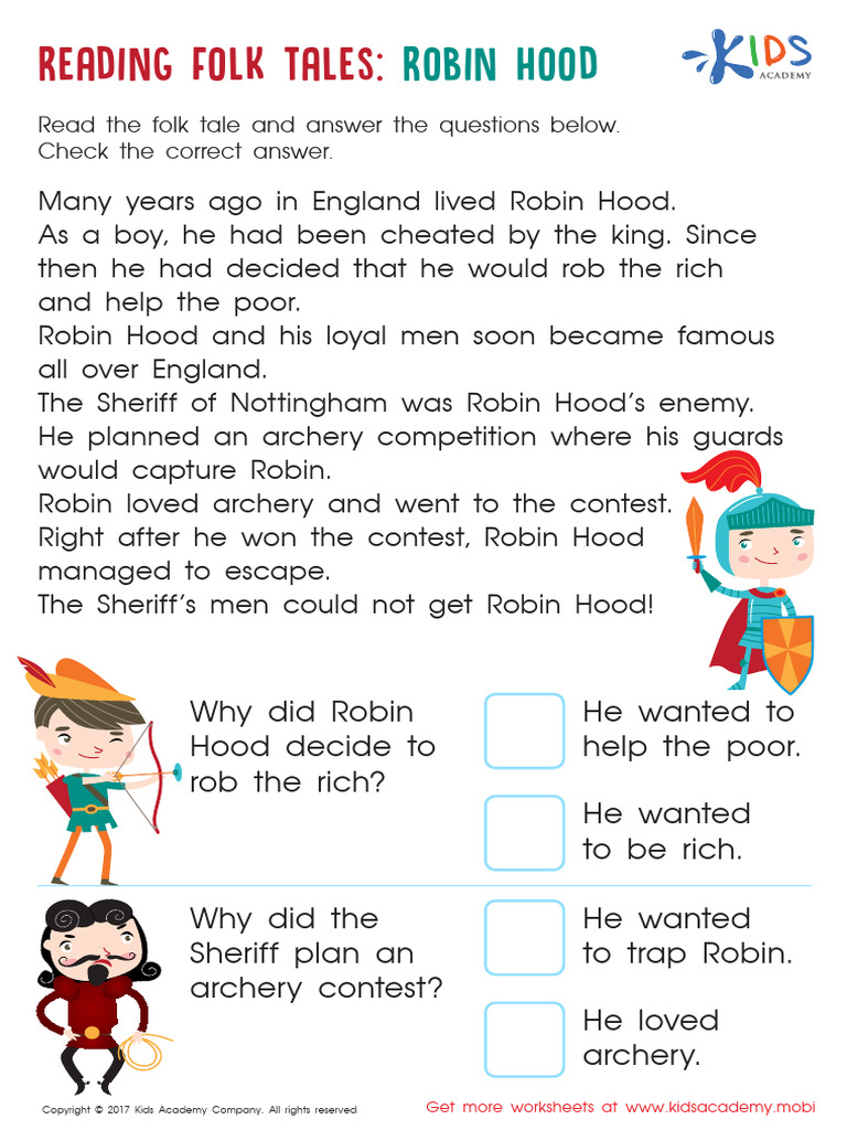 Grade 3 Robin Hood Folktale Worksheet | PDF