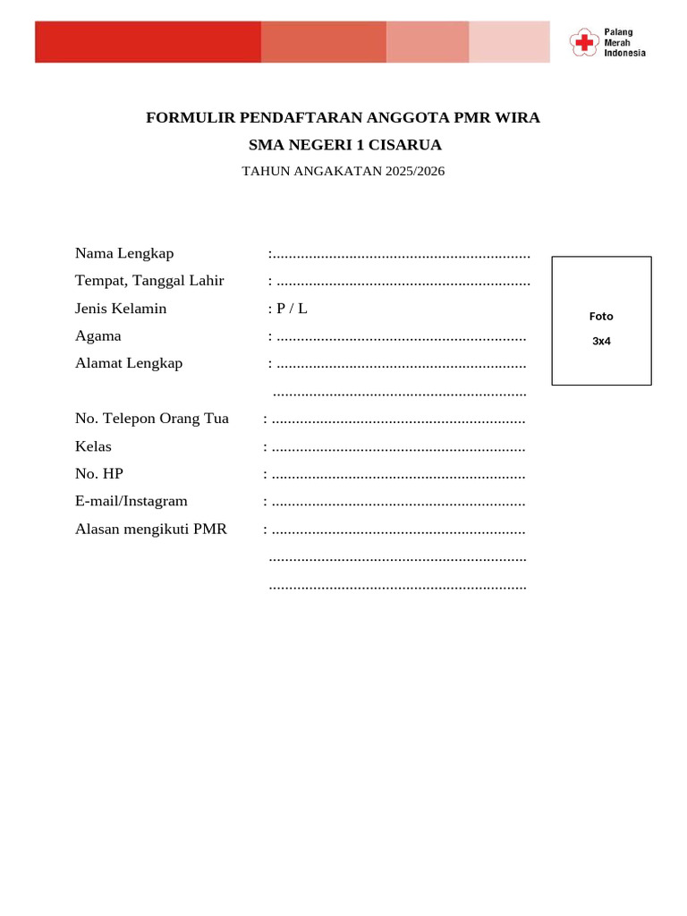 Formulir Pendaftaran Anggota PMR Terbaru 2020 | PDF