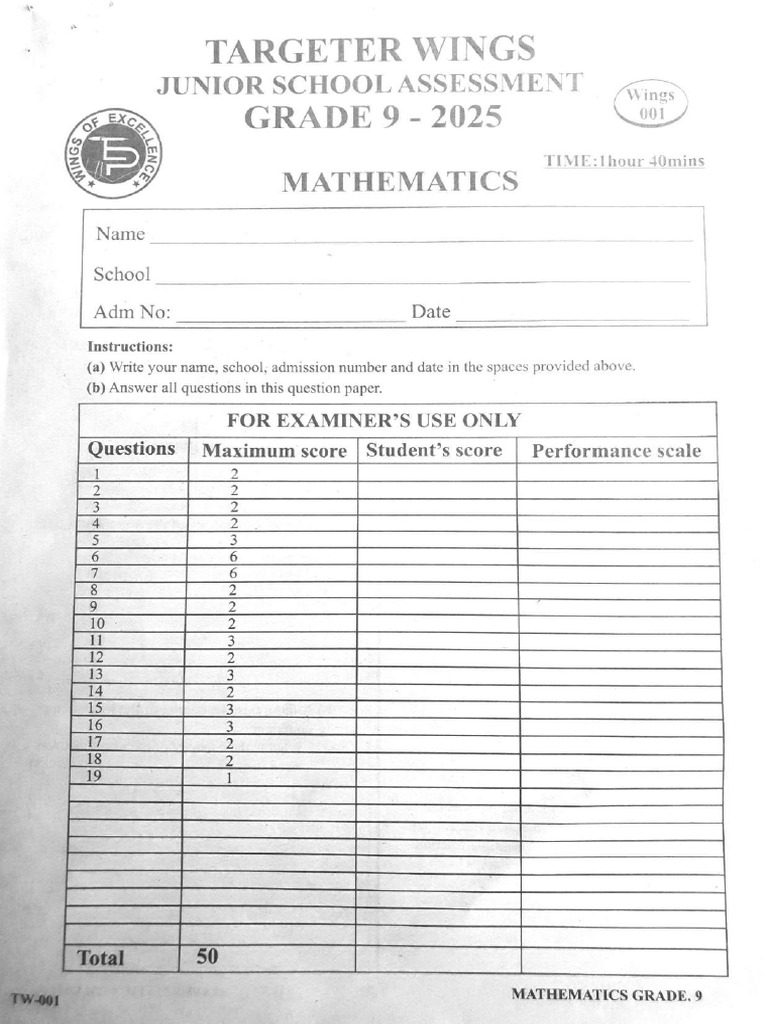 Grade 9 001 Targeter All Subjects With Marking Scheme PDF | PDF