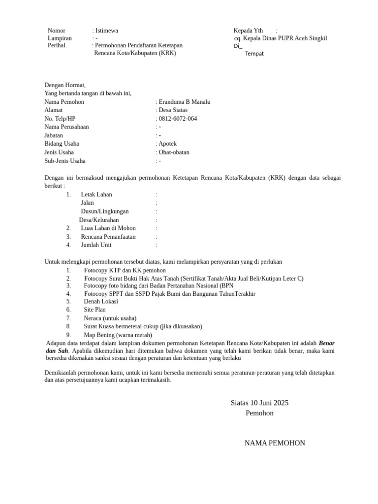 Surat Permohonan Krk | PDF