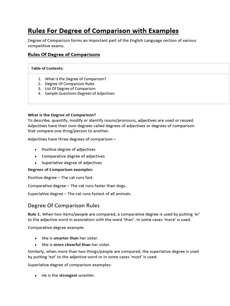 Rules For Degrees of Comparison | PDF | Adjective | Morphology