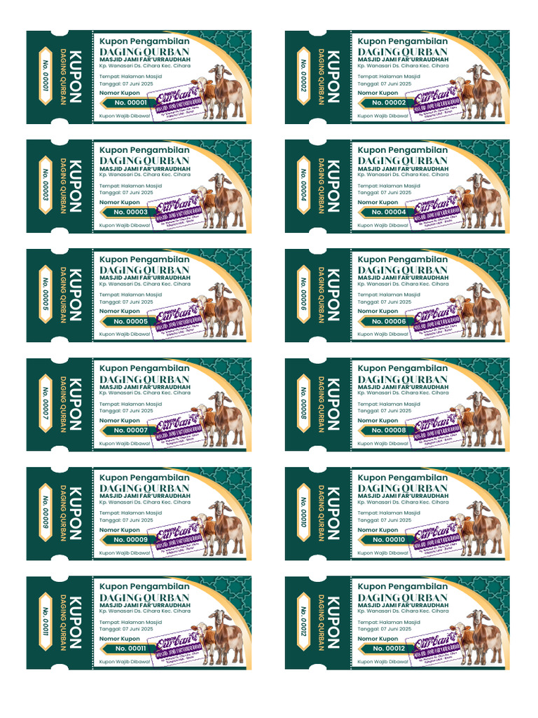 Desain Kupon Daging Qurban 2025 | PDF