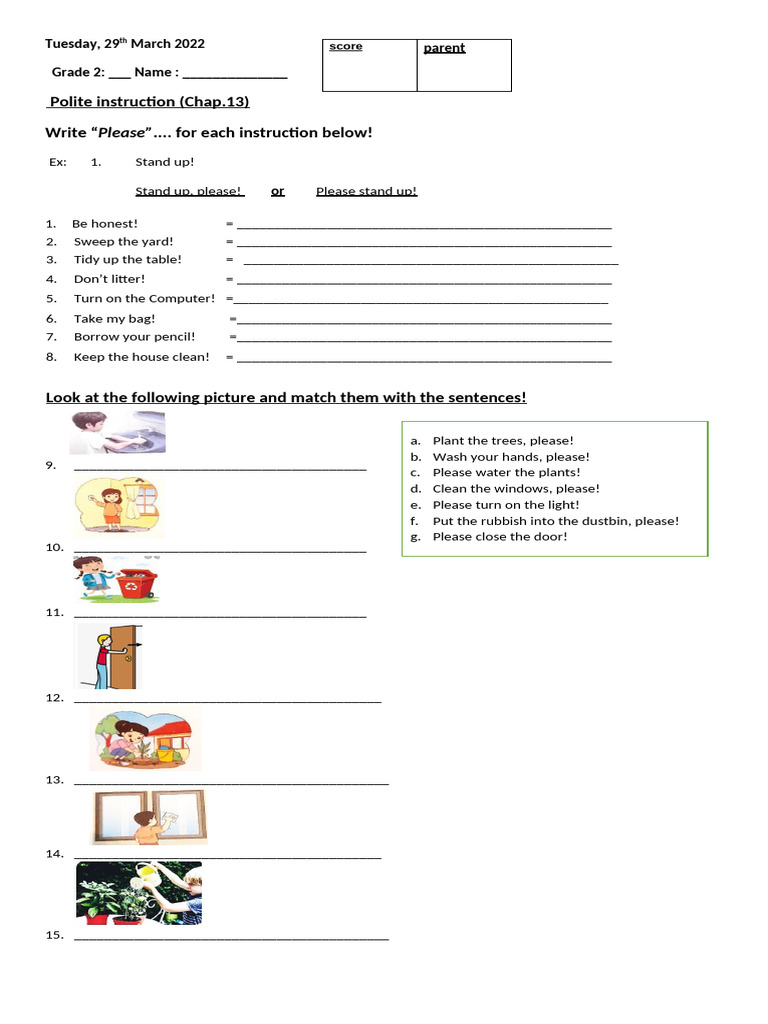 Grade 2 - PS Polite Instructions - Imperatives (Chap.13), Sms 2, 22 | PDF
