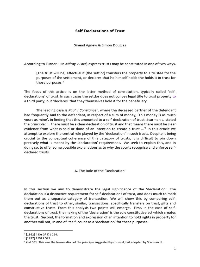 Understanding Self-Declarations of Trust | PDF | Legal Documents ...