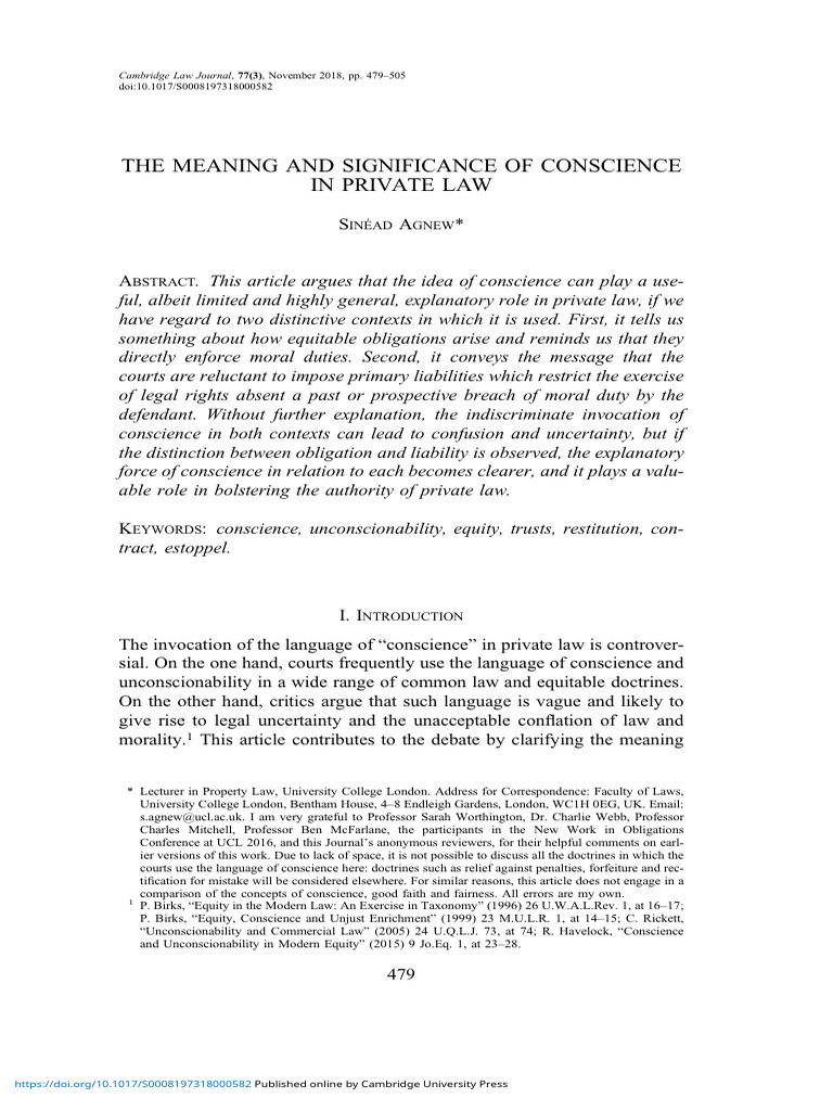 The Meaning and Significance of Conscience in Private Law | PDF ...