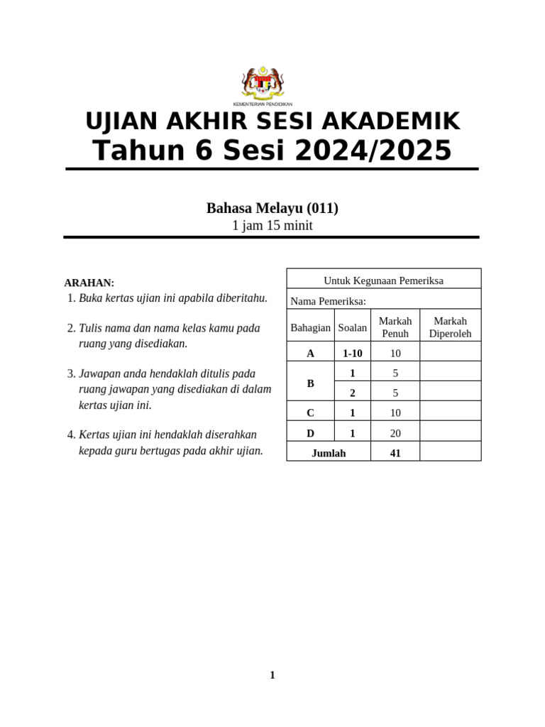 BM Tahun 6 Upsa SJKT | PDF