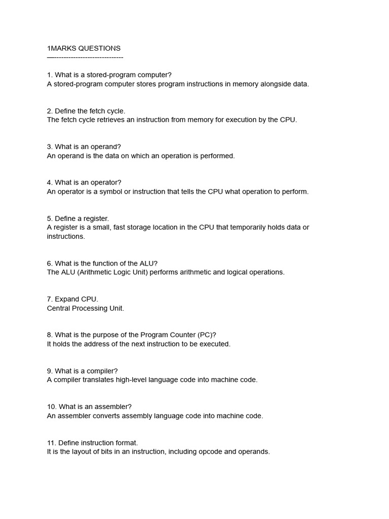 Coa 1st Module Questions | PDF | Assembly Language | Computer Data Storage
