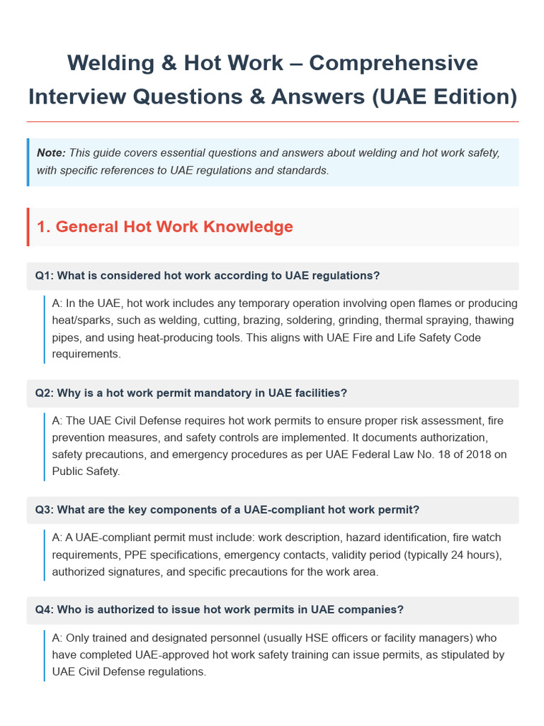 Welding & Hot Work - Comprehensive Interview Q&A (UAE Edition) | PDF | Welding | Construction
