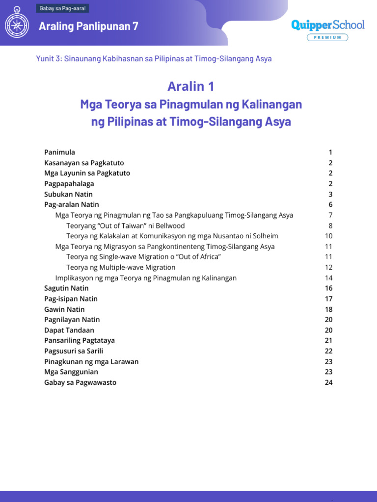 AP 7 Q1 0301 SG Mga Teorya Sa Pinagmulan NG Kalinangan NG Pilipinas at ...