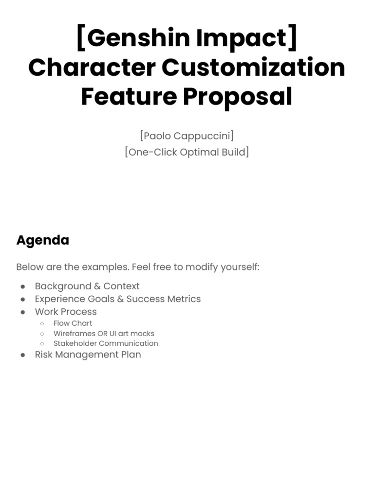 (Genshin Impact) Character Customization Feature Proposal | PDF