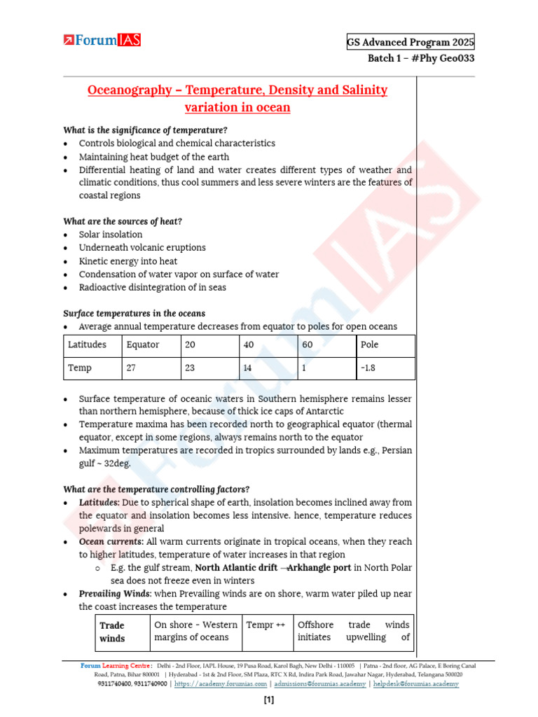 Phy Geo 33 Oceanography - Temperature Density and Salini | PDF | Oceans | Sea