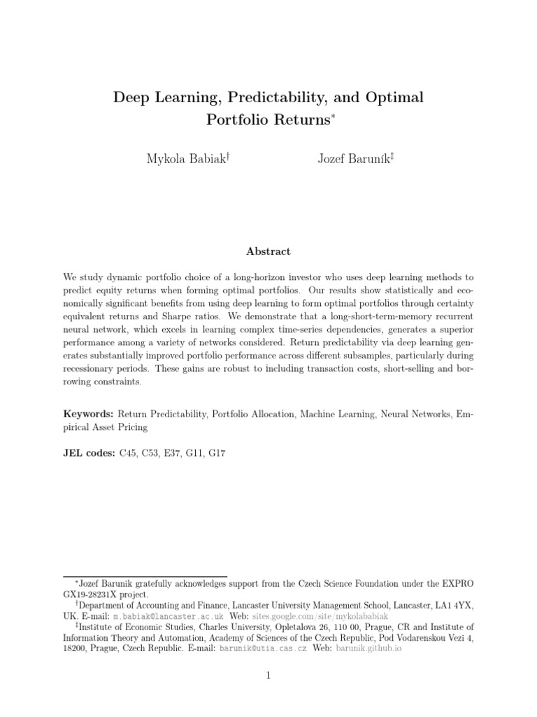 Deep Learning, Predictability, and Optimal Portfolio | PDF | Regression ...