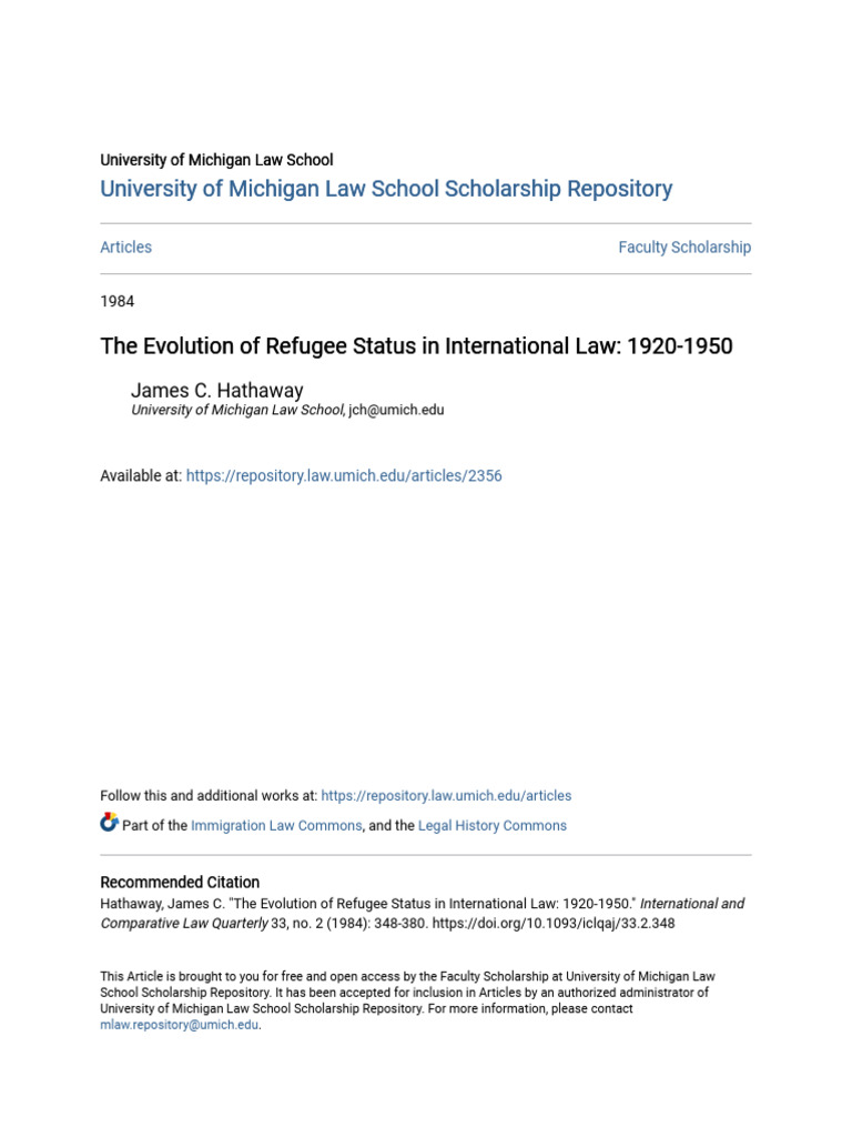 Evolution of Refugee Status 1920-1950 | PDF | Refugee | League Of Nations
