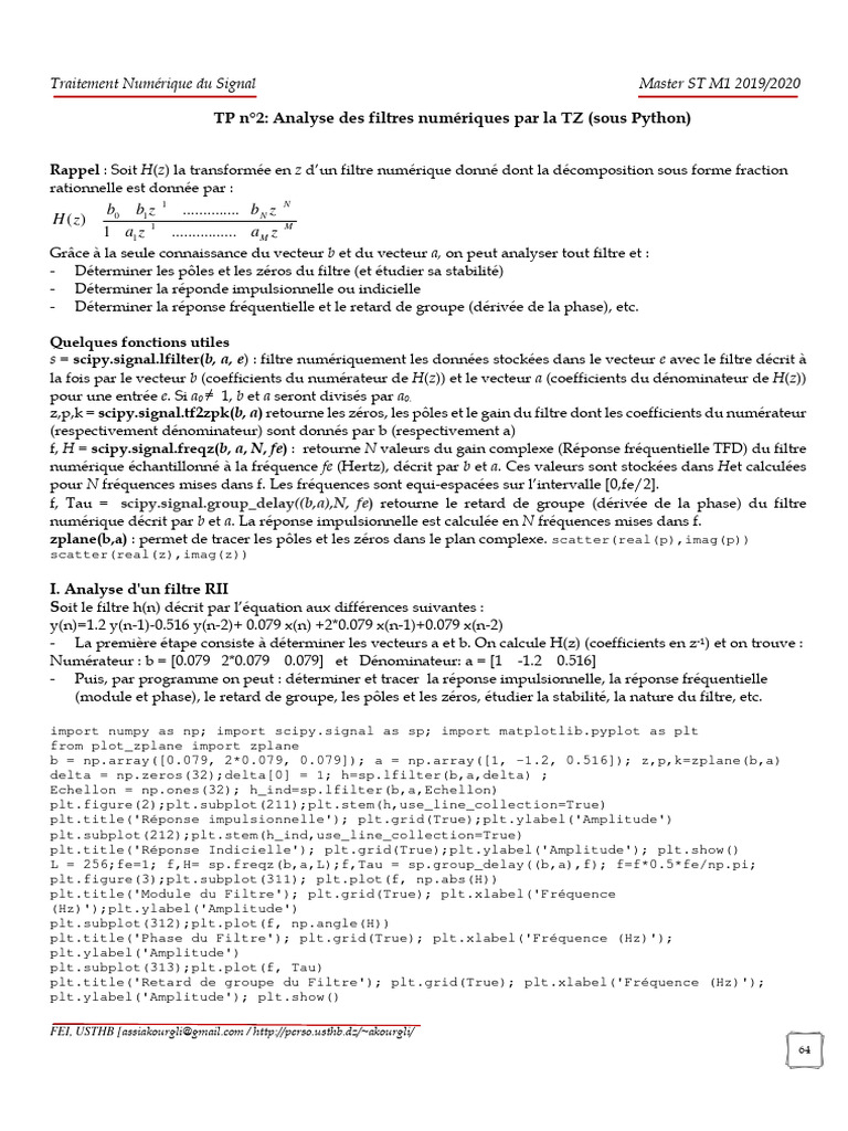Analyse des filtres numériques en Python | PDF | Filtre (électronique ...