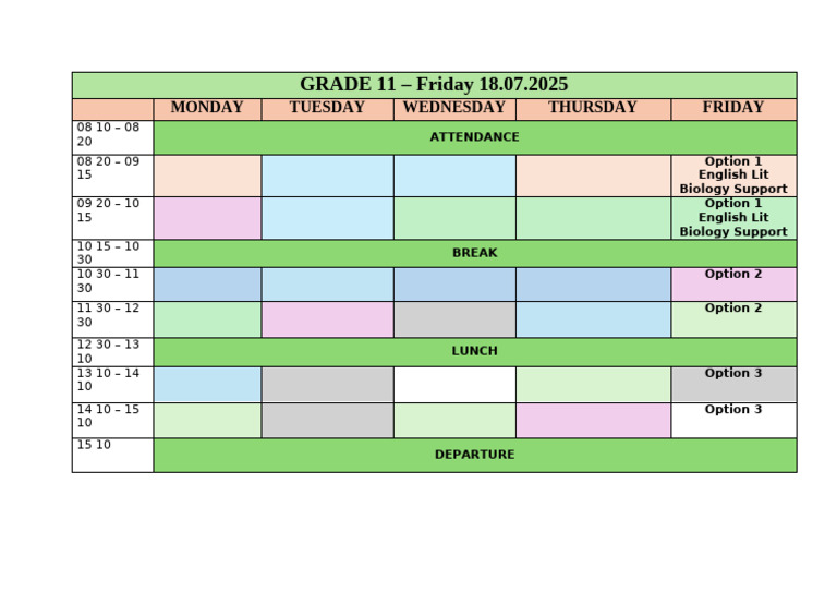 Grade 11 Weekly Schedule Template | PDF