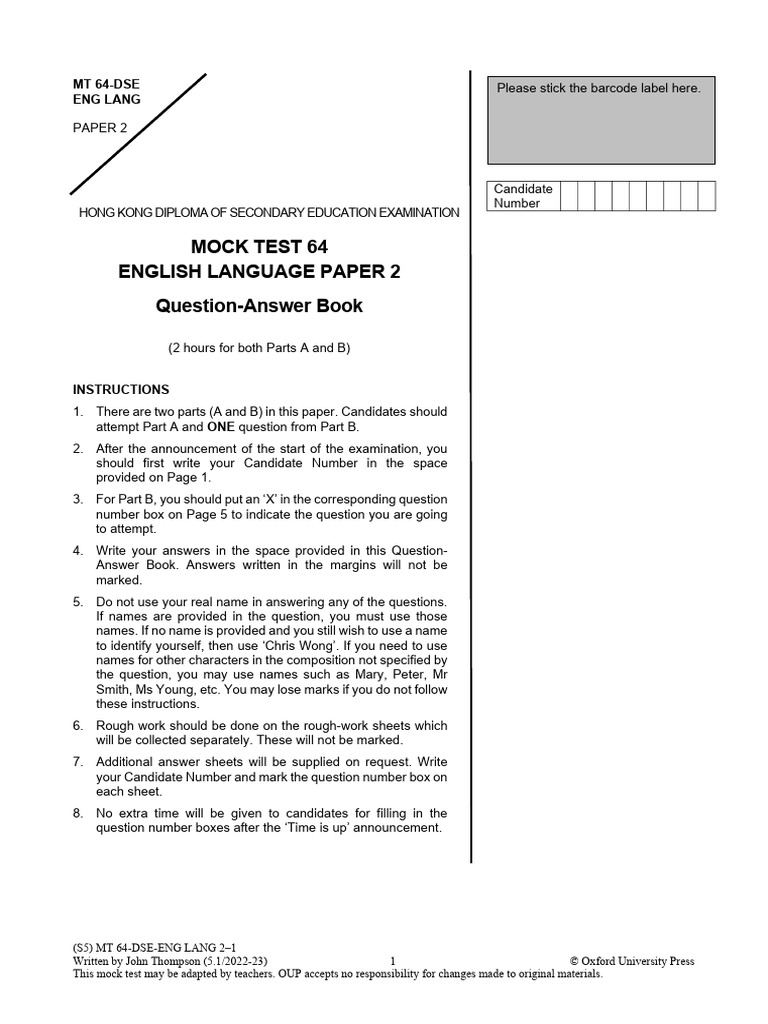 DSE English Language Mock Test 64 | PDF | Oxford University Press ...