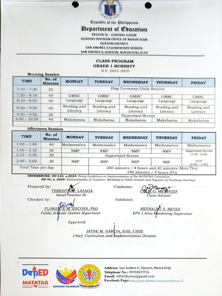 San Andres Elementary Class Programs 2024 | PDF | Republicanism | Republic