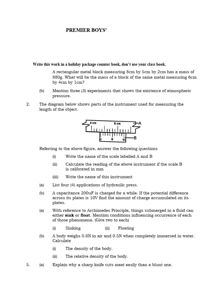 Physics Holiday Package | PDF | Density | Buoyancy