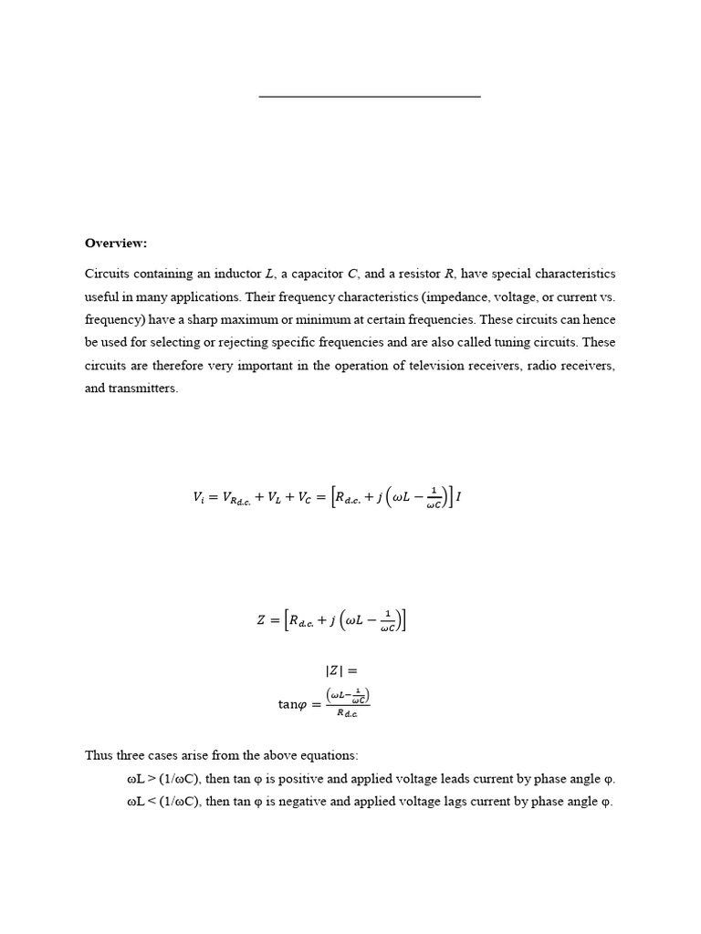 LCR Circuit Resonance Study | PDF | Electrical Network | Electrical ...