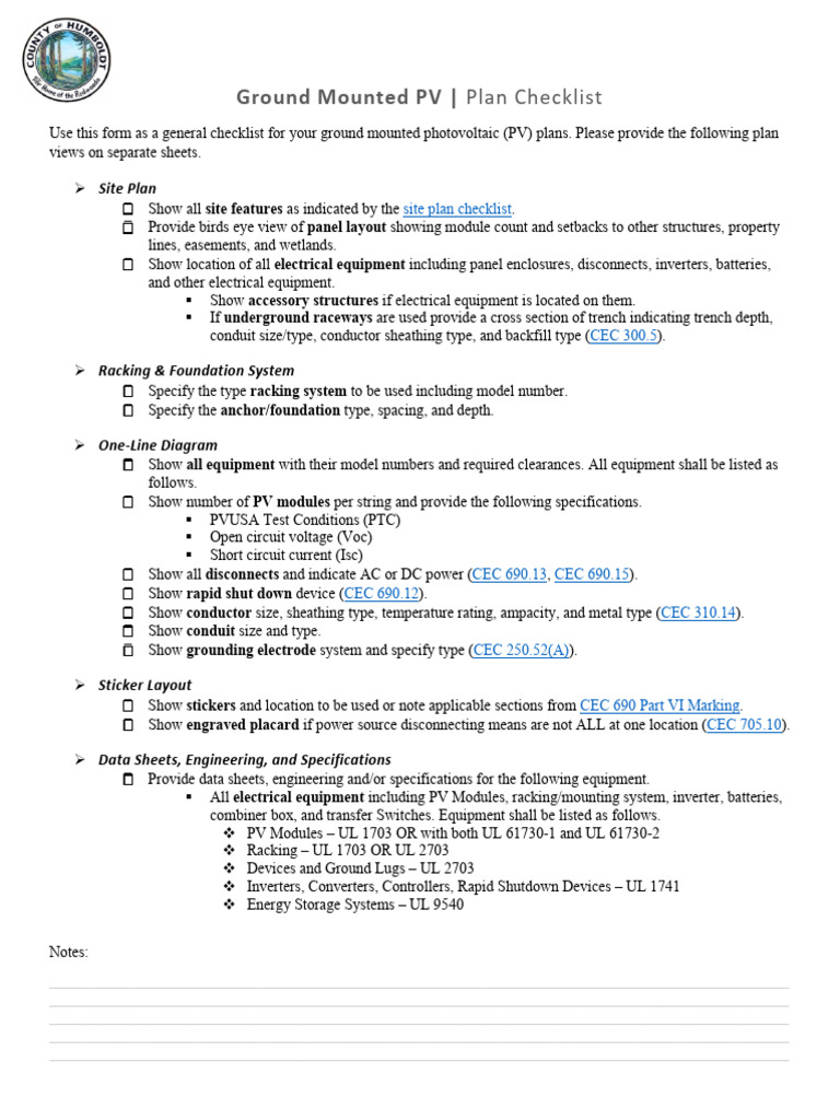 PV - Ground Mounted - Plan Checklist | PDF | Photovoltaics | Solar Panel