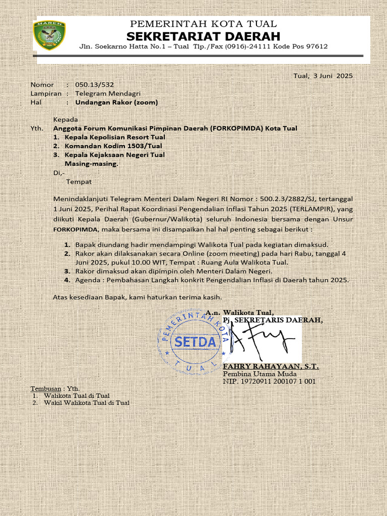 Undangan Rakor Inflasi | PDF