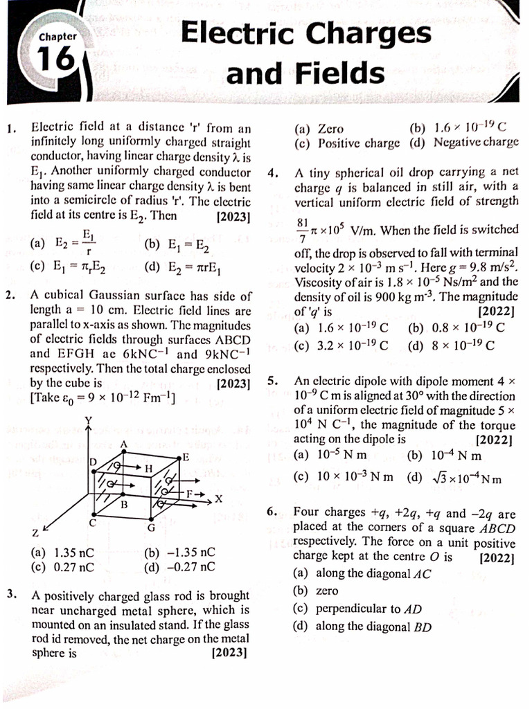 Electric Charges and Fields Kcet Pyq | PDF