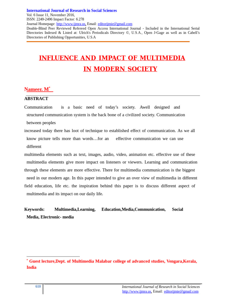 Multimedia's Impact on Modern Society | PDF | Multimedia | Educational ...