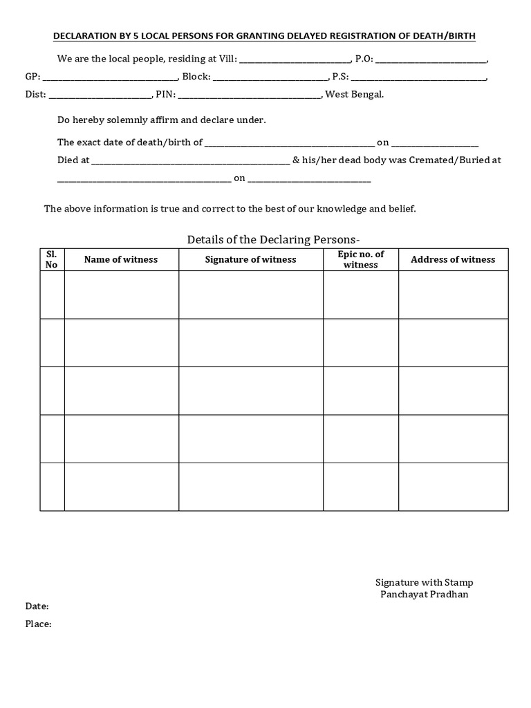 5-Person Declaration for Death Registration | PDF