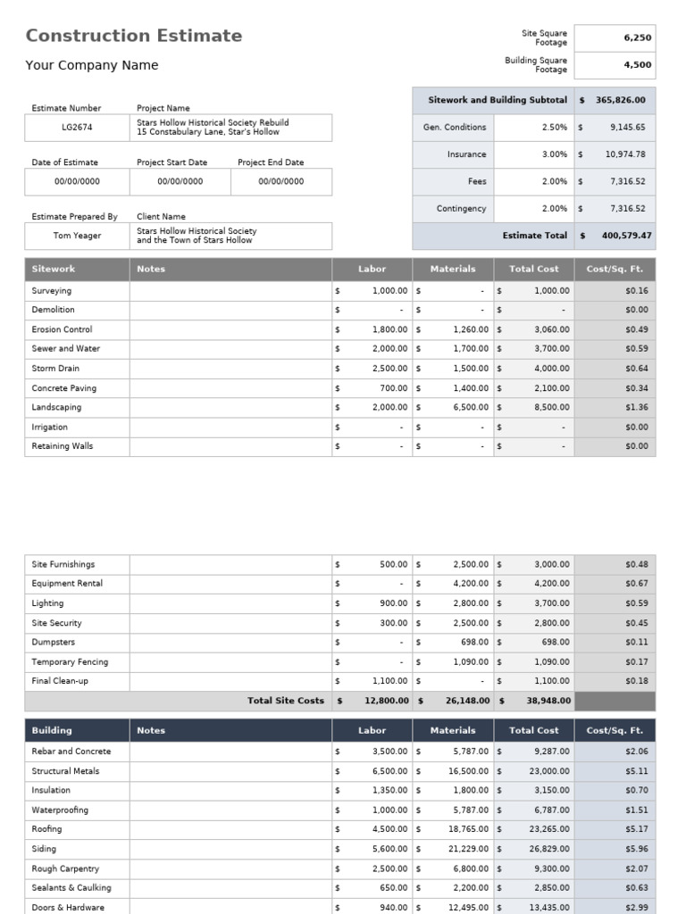 Commercial Construction Estimate Template | PDF | Storm Drain | Building