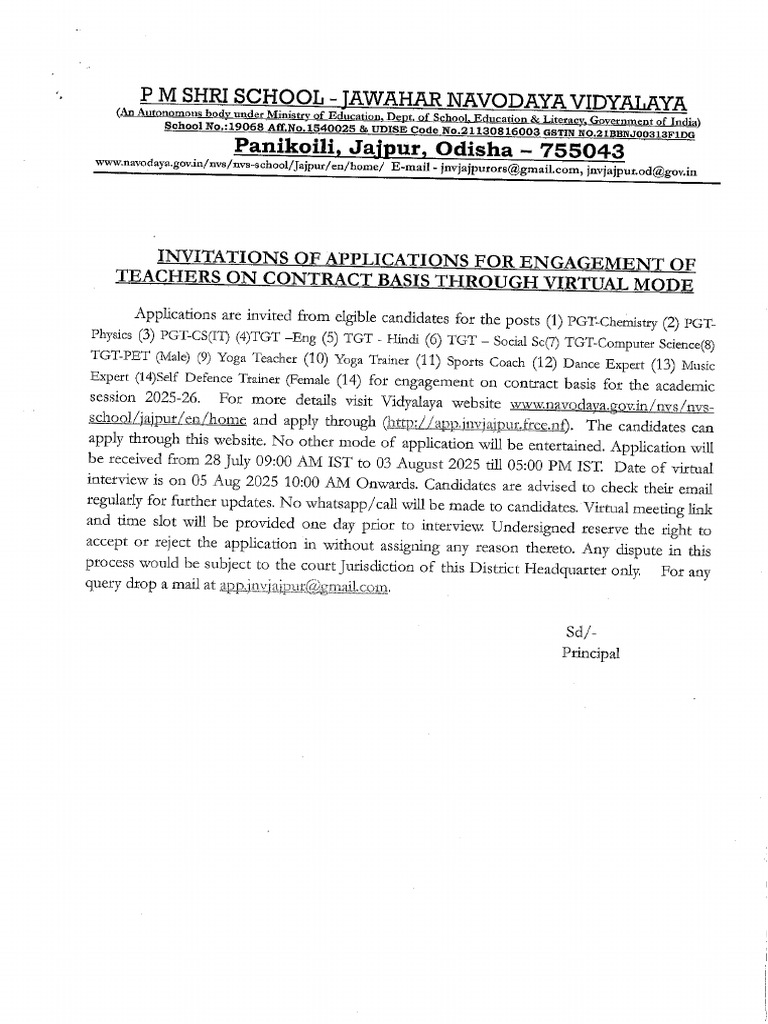 Contractual Interview - JNV | PDF