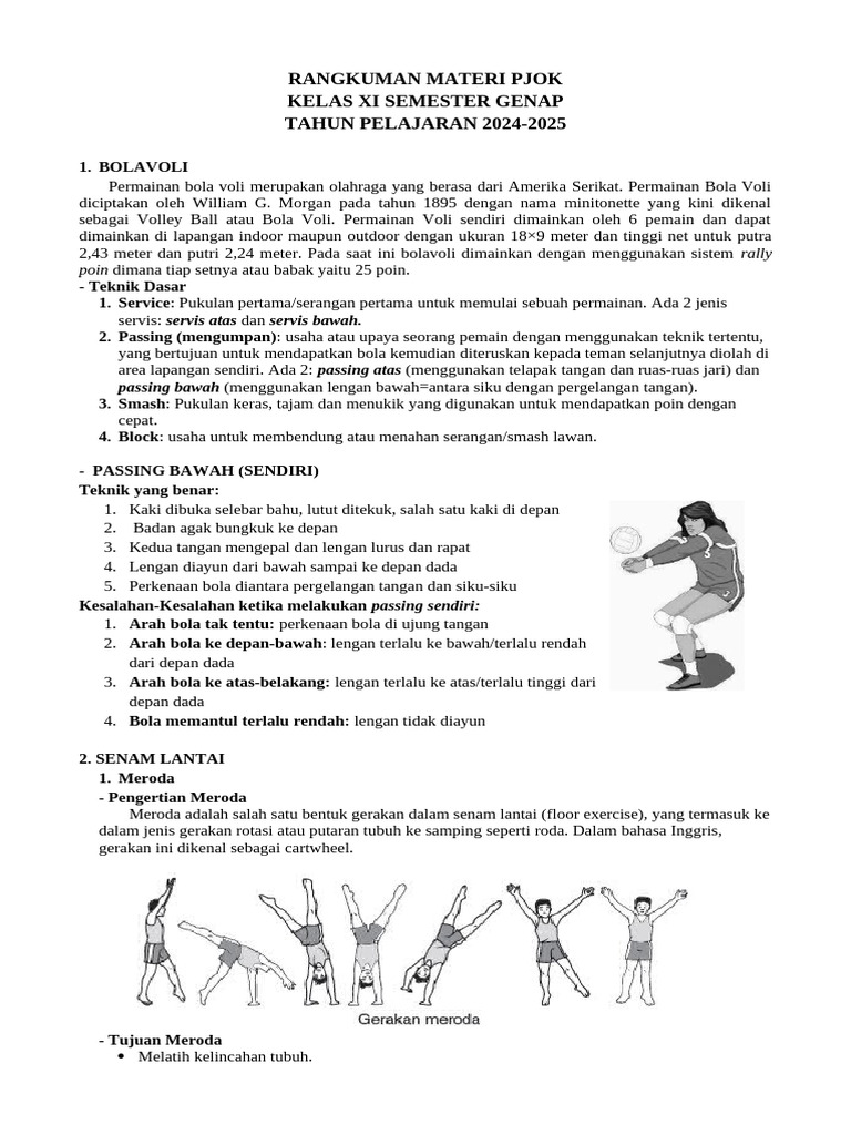 Rangkuman Materi PJOK Kelas XI 2024-2025 | PDF