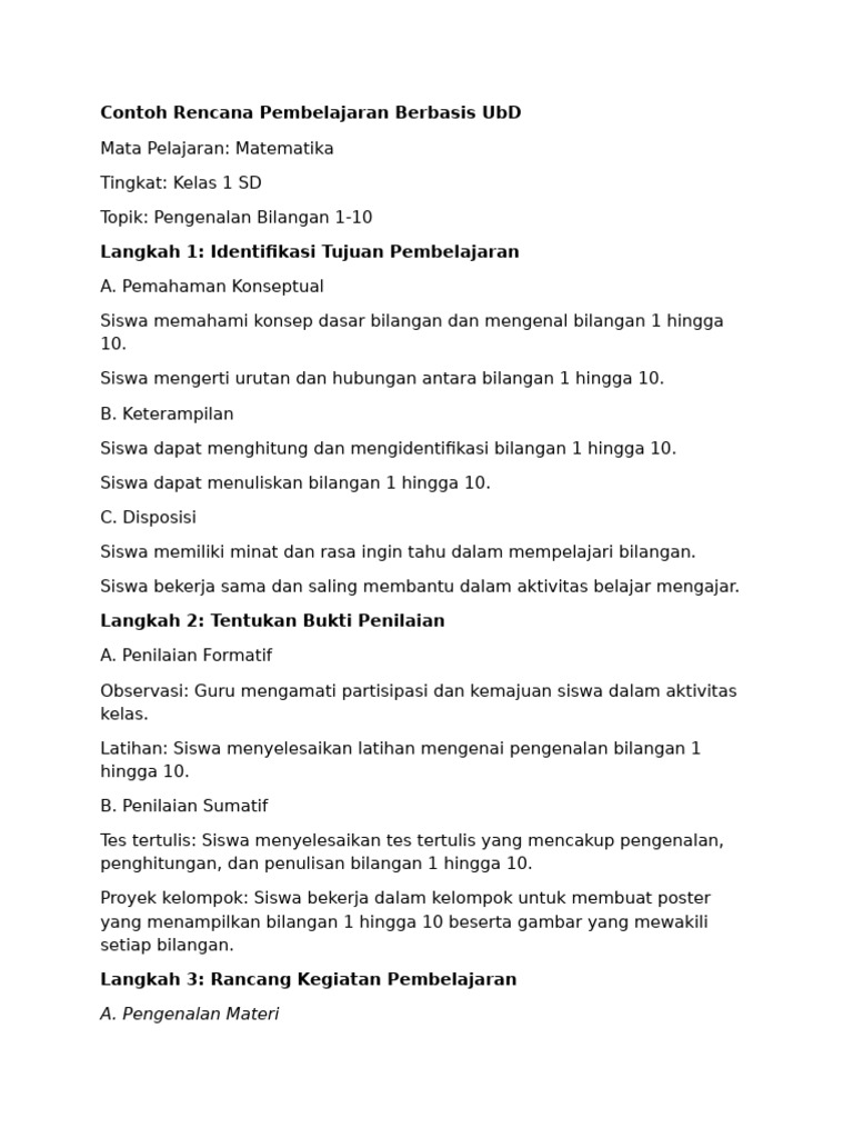 Contoh Rencana Pembelajaran Berbasis UbD | PDF