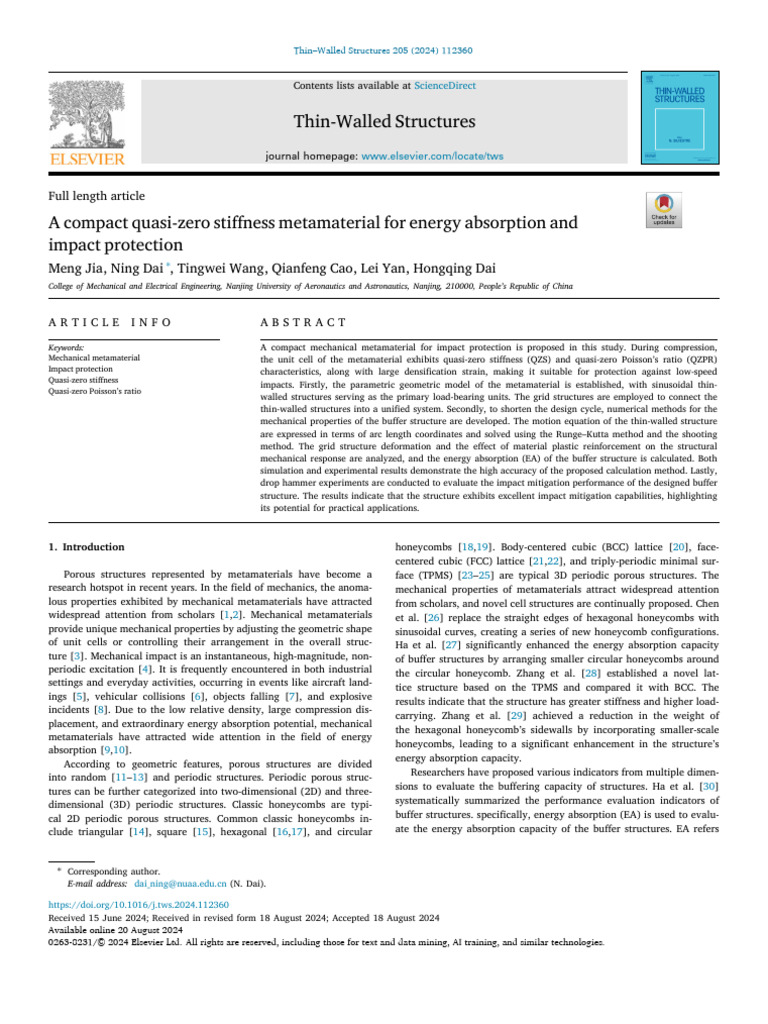 Quasi-Zero Stiffness Metamaterial for Impact Protection | PDF | Bending ...