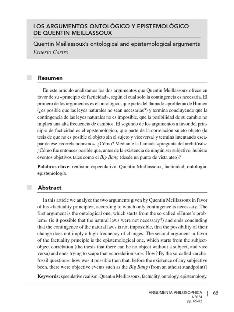 Los Argumentos Ontol Gico y Epistemol Gico de Quentin Meillassoux | PDF ...