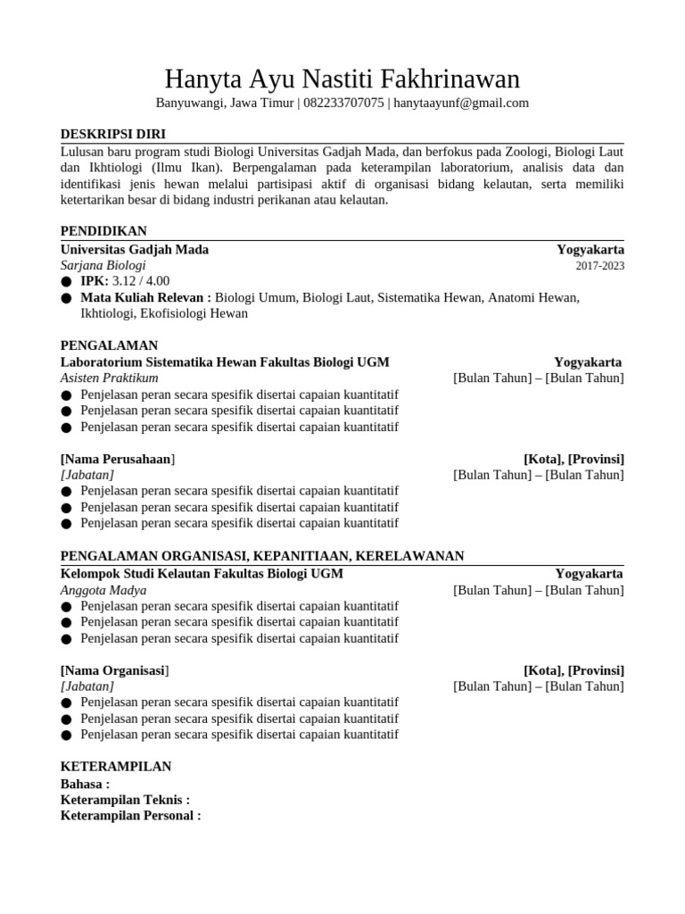 CV Template - Goldman Sachs - Indonesia | PDF
