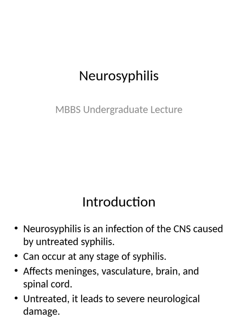 Neurosyphilis Presentation With Diagrams | PDF