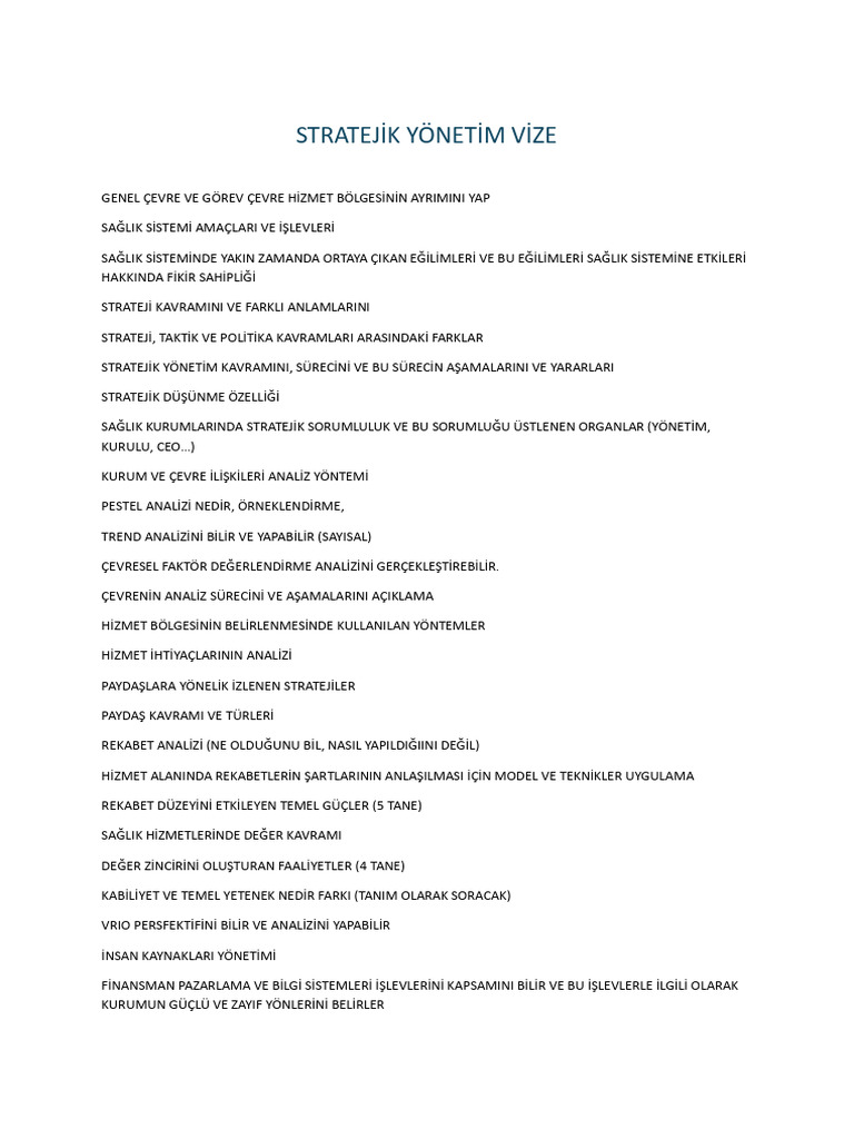 Stratejik Yönetim VİZE | PDF