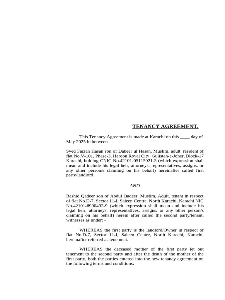TENANCY AGREEMENT Faizan | PDF | Lease | Leasehold Estate