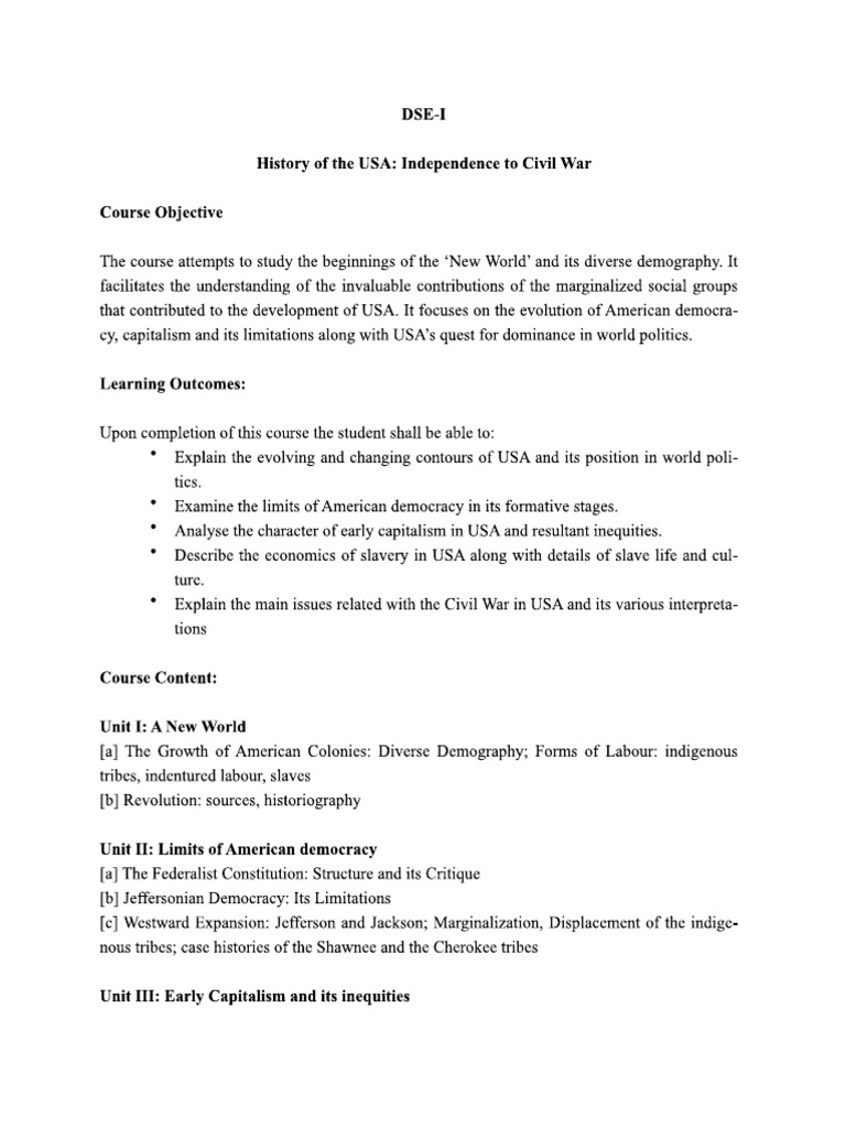 DSE History of USA Independence To Civil War | PDF