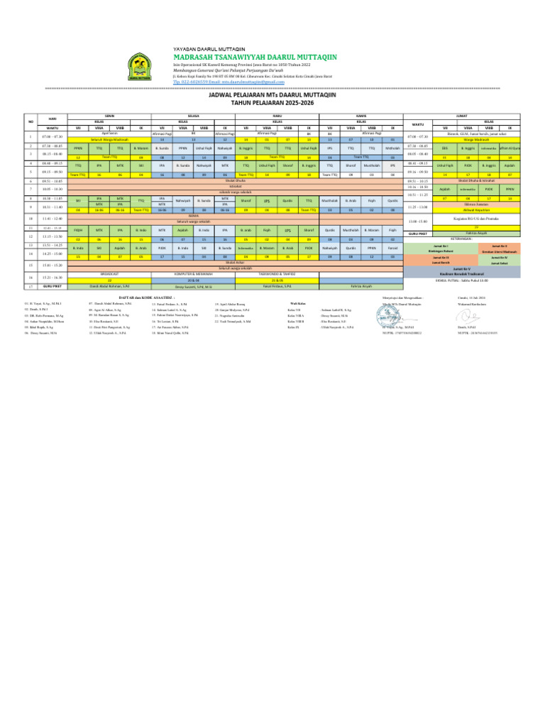 Jadwal Pelajaran DM 25-26 | PDF