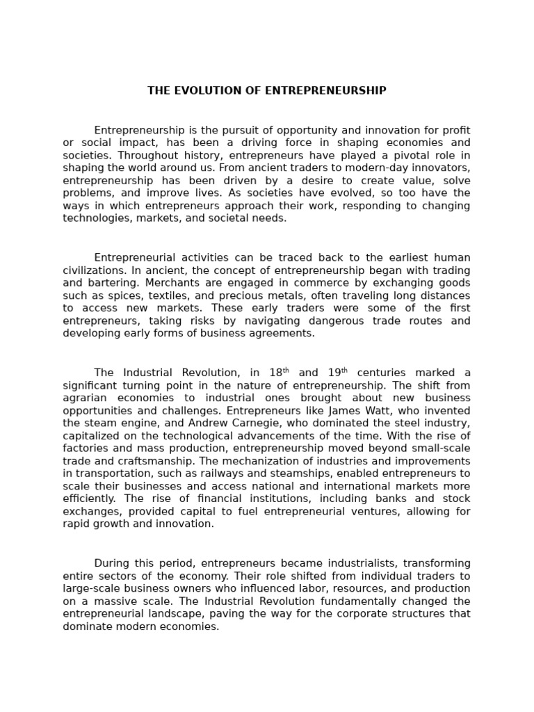 Evolution of Entrepreneurship Through Ages | PDF | Entrepreneurship ...