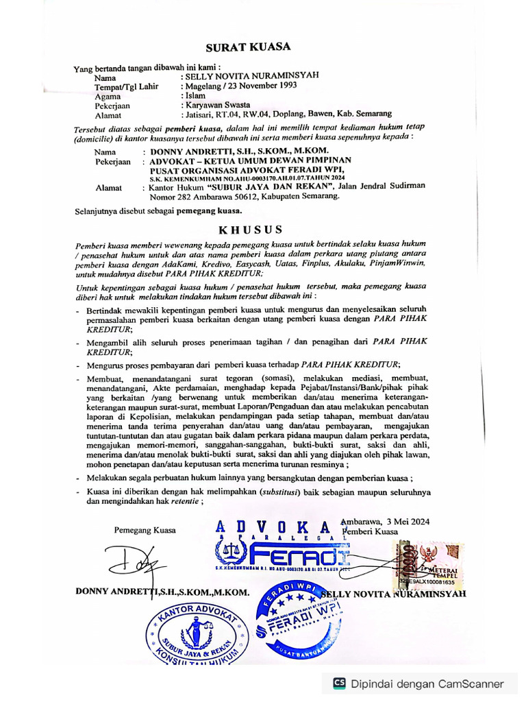 Surat Pengaduan Ke Kuasa Hukum Terhadap Aplikasi Pinjol Ilegal | PDF