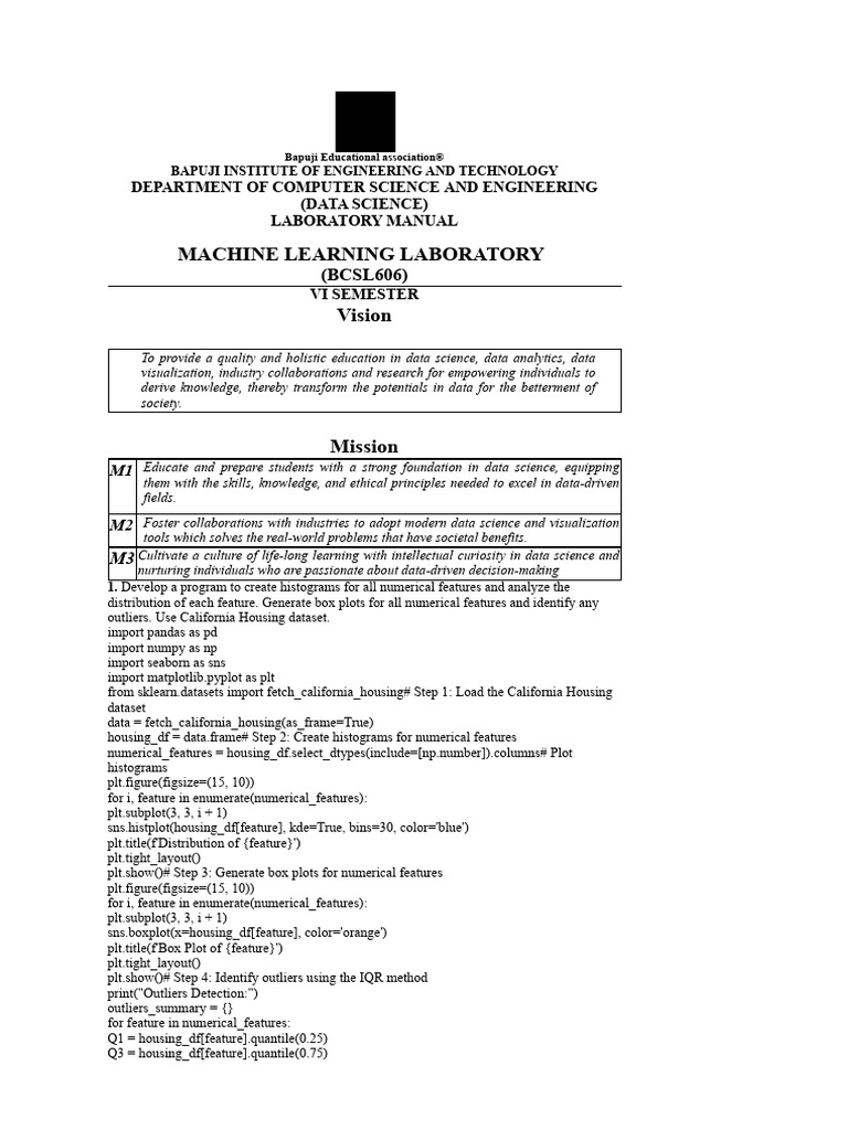ML Lab Manual (BCSL606) | PDF | Statistical Classification | Principal Component Analysis