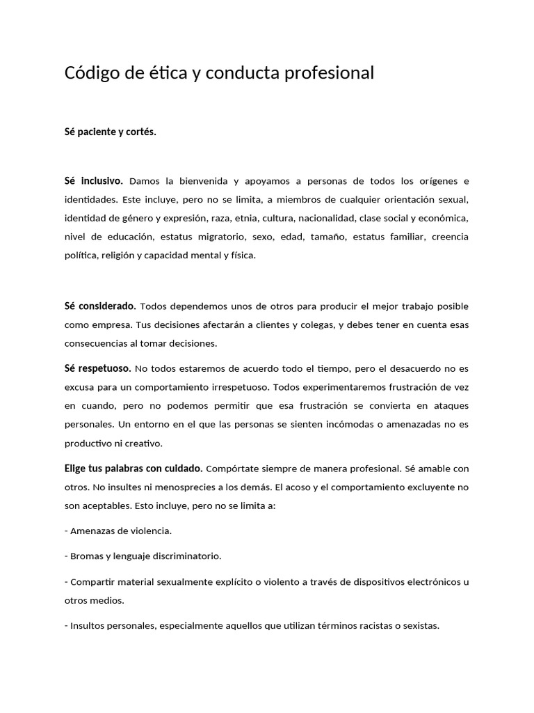 Código de Ética y Conducta Profesional | PDF