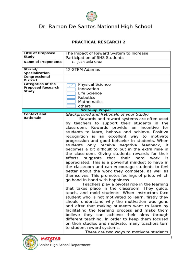 Sample Practical Research 2 Template Stem Adamas | PDF | Motivational ...