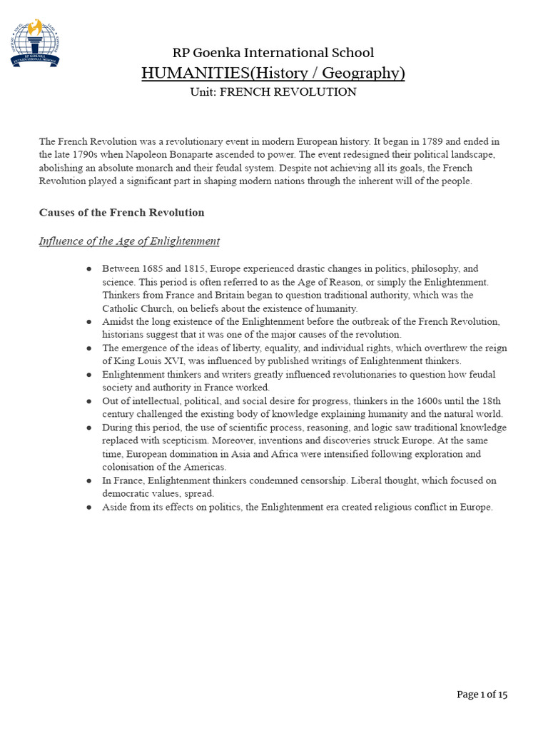 French Revolution Overview for 8th Grade | PDF | Napoleon | Maximilien ...